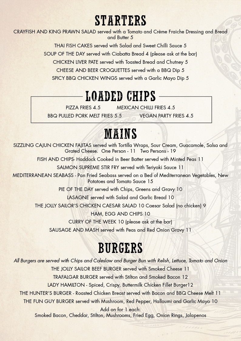 Menu – • The Jolly Sailor • Southsea