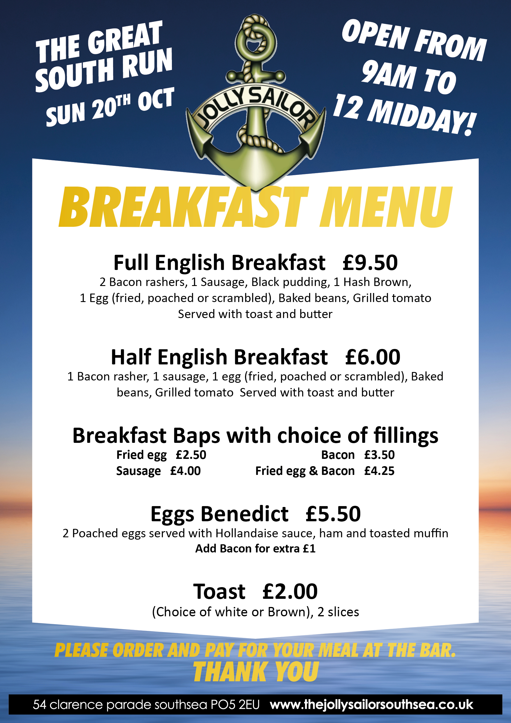 Menu – • The Jolly Sailor • Southsea